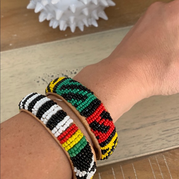 Jewelry | 2 Ghanaian Handmade Leather Woven Bead Bangles | Poshmark